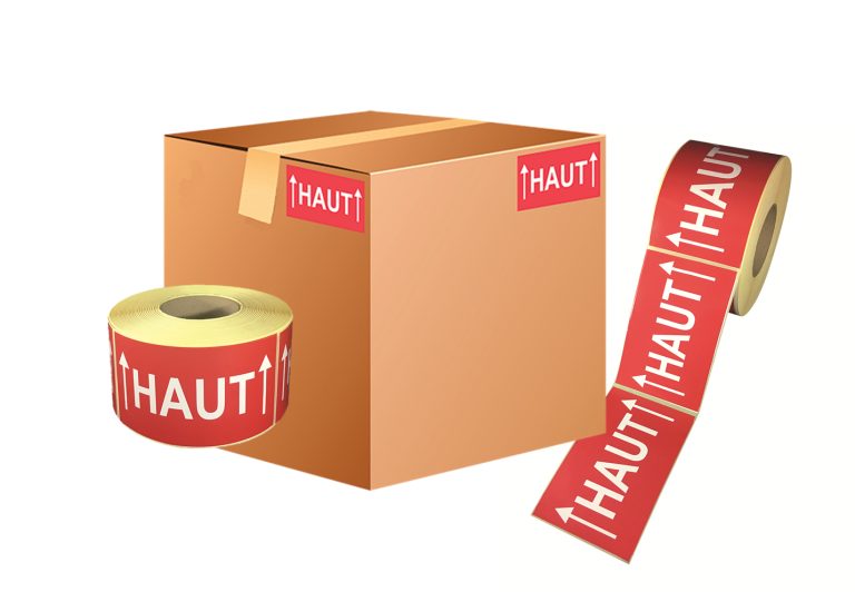 Étiquettes "haut" adhésives - Rouleau de 1 000 étiquettes - Le Logisticien