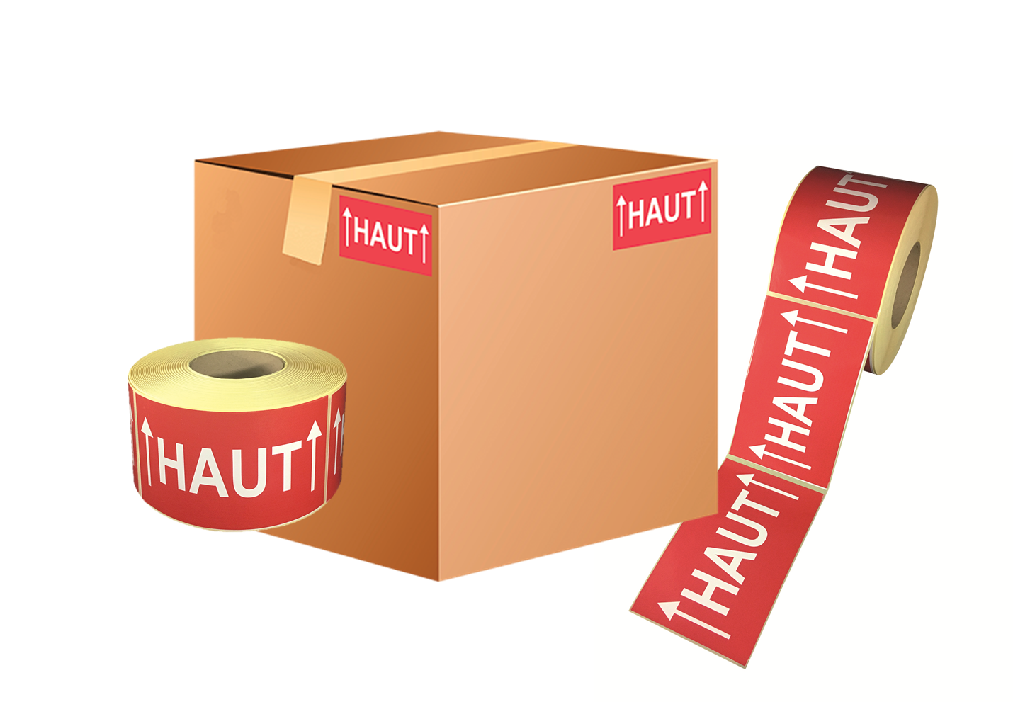 Étiquettes "haut" adhésives - Rouleau de 1 000 étiquettes - Le Logisticien